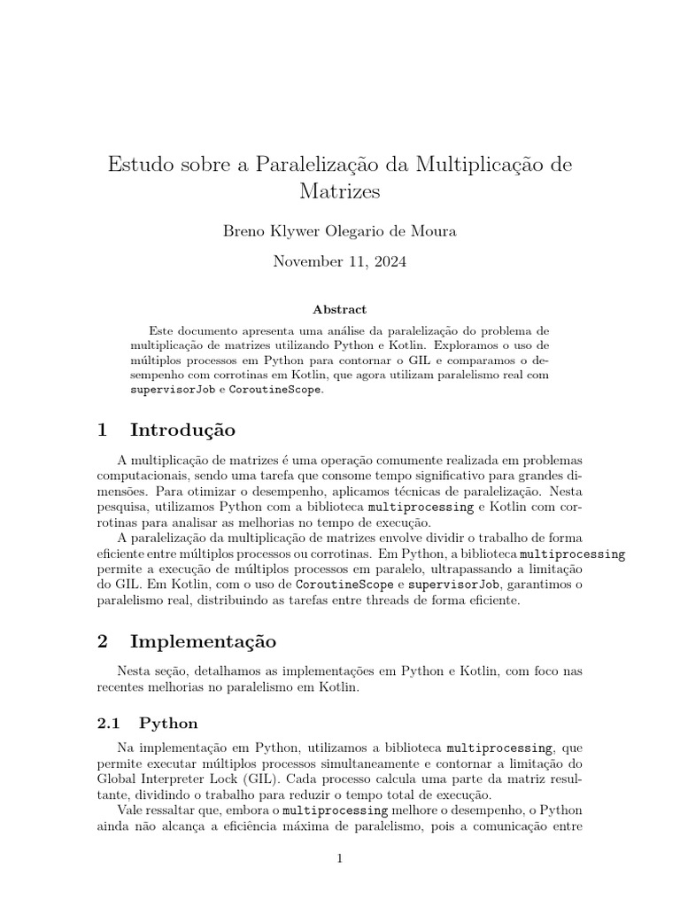 Paralelização da Multiplicação de Matrizes | PDF | Thread (informática ...