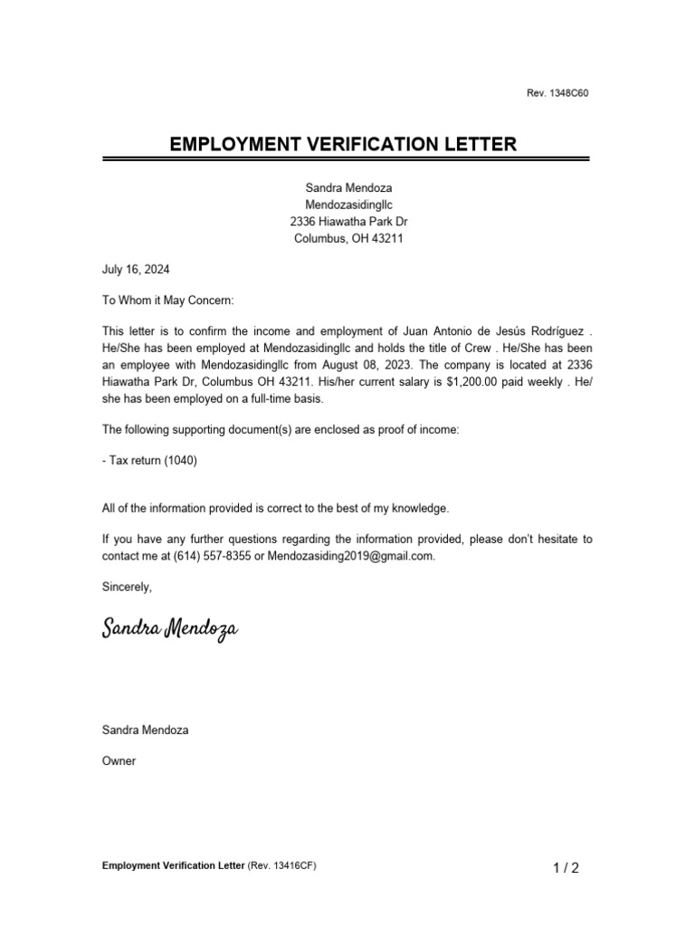 Employment Verification for Juan Rodríguez | PDF
