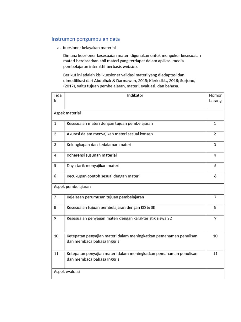 Instrumen Pengumpulan Data Prototype | PDF