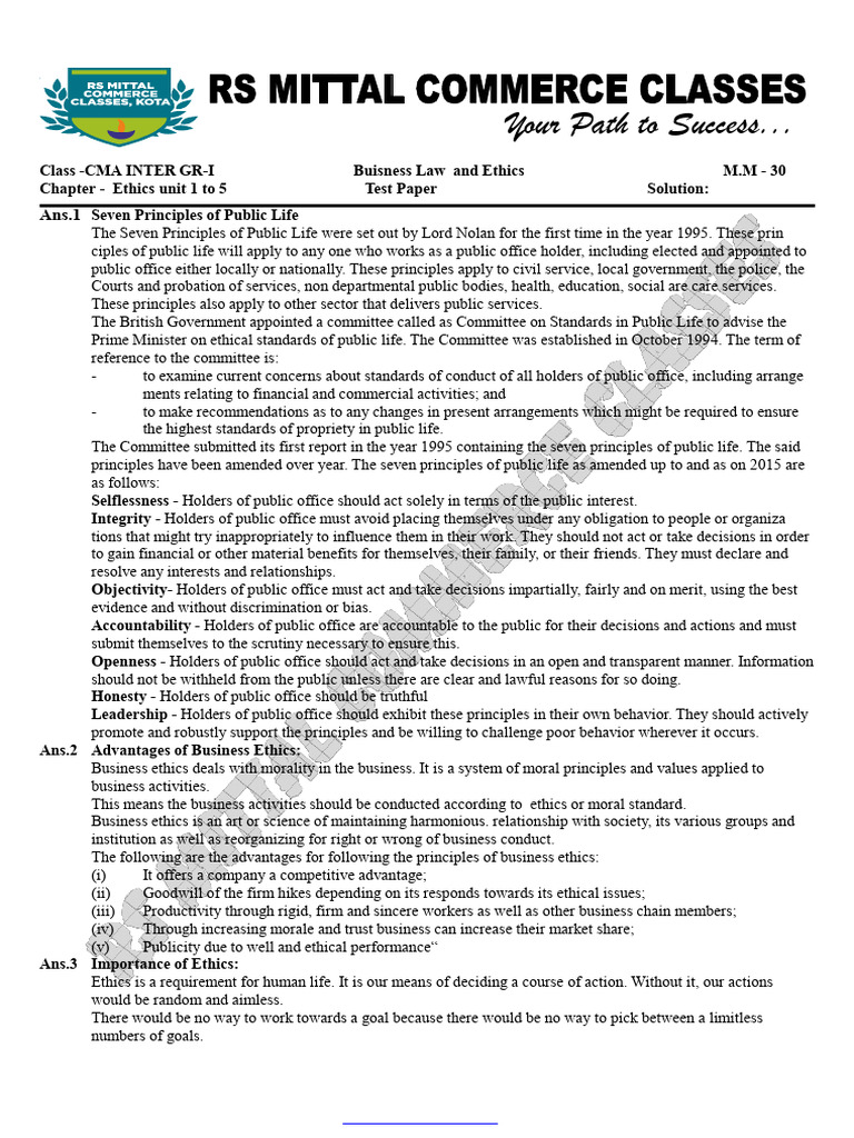 cma inter Grp-1 Ethiucs unit 1 to 5 solutoin | PDF