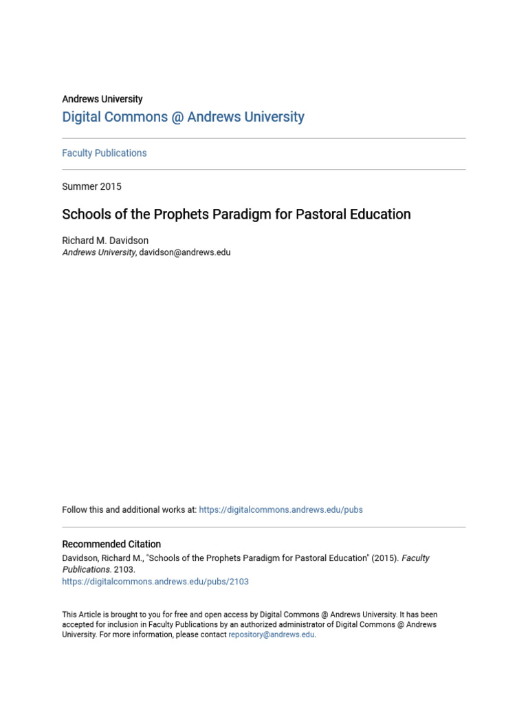 Schools of the Prophets in Pastoral Education | PDF | Books Of Kings ...
