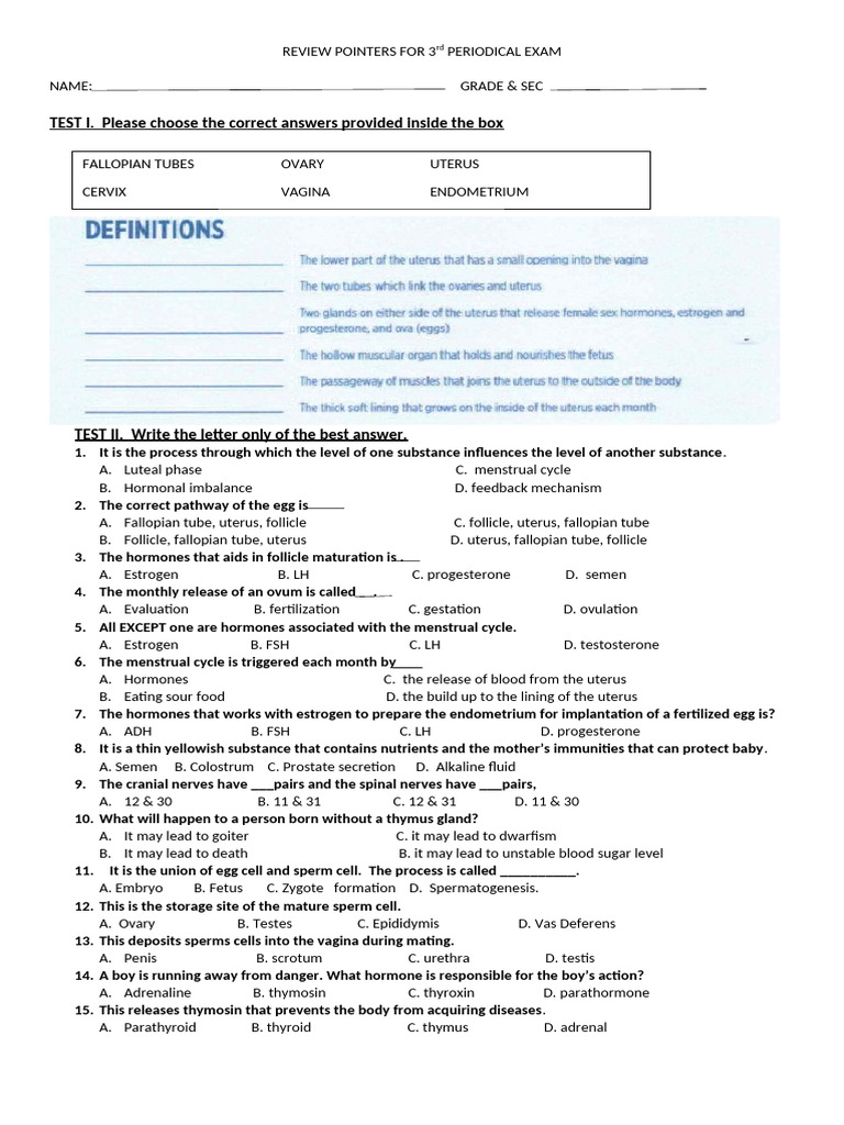 3rd Periodical Exam Review Guide | PDF | Menstrual Cycle | Luteinizing ...