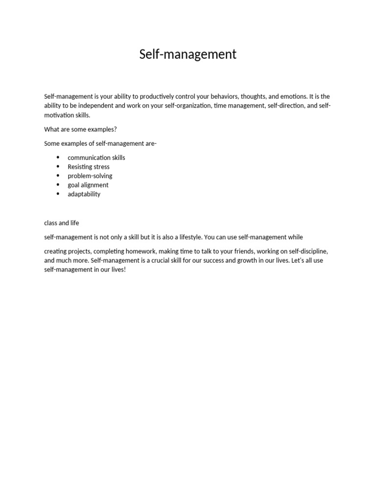 Self Management | PDF