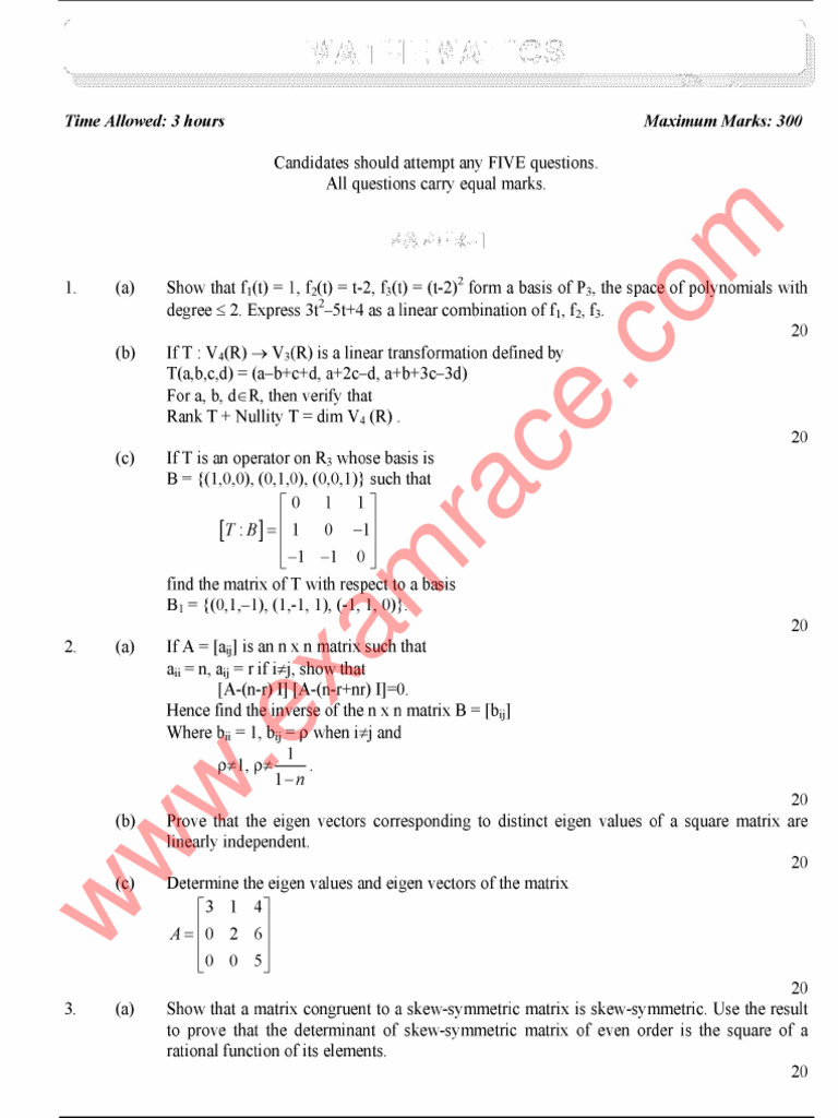 IAS-Mains-Mathematics-1994 | PDF | Eigenvalues And Eigenvectors ...