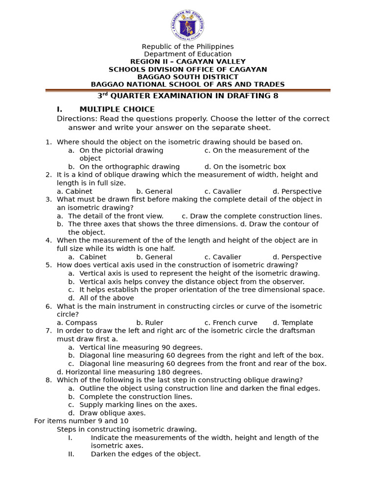 Drafting 8 Exam Guide | PDF | Horizon | Technical Drawing
