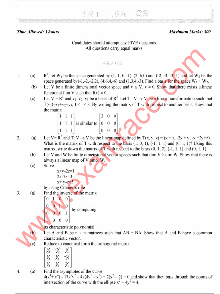 IAS Mains Mathematics 1996 | PDF | Sphere | Matrix (Mathematics)