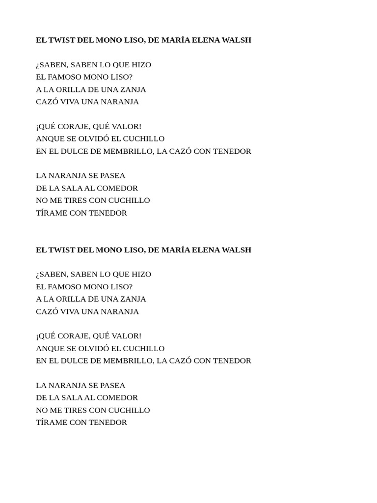 El Twist Del Mono Liso - María Elena Walsh | PDF