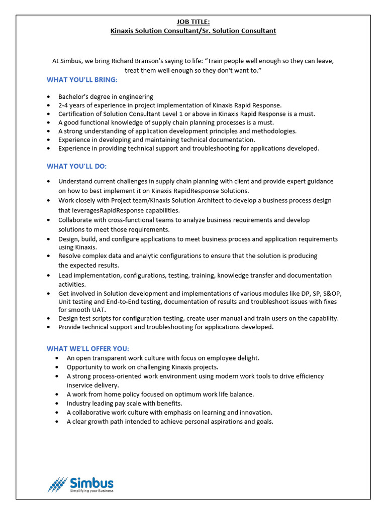 JD For Kinaxis Solution Consultant | PDF | Supply Chain Management ...