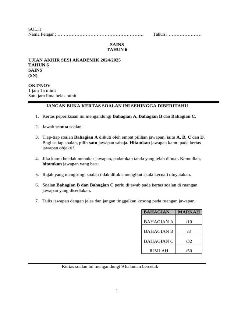 Uasa SN THN 6 Set 2 2024 2025 by Cikgu Gorgeous | PDF