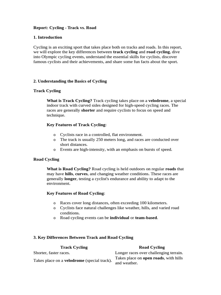Cycling at Olympics Class 12 Practical | PDF | Cycle Sport | Road ...