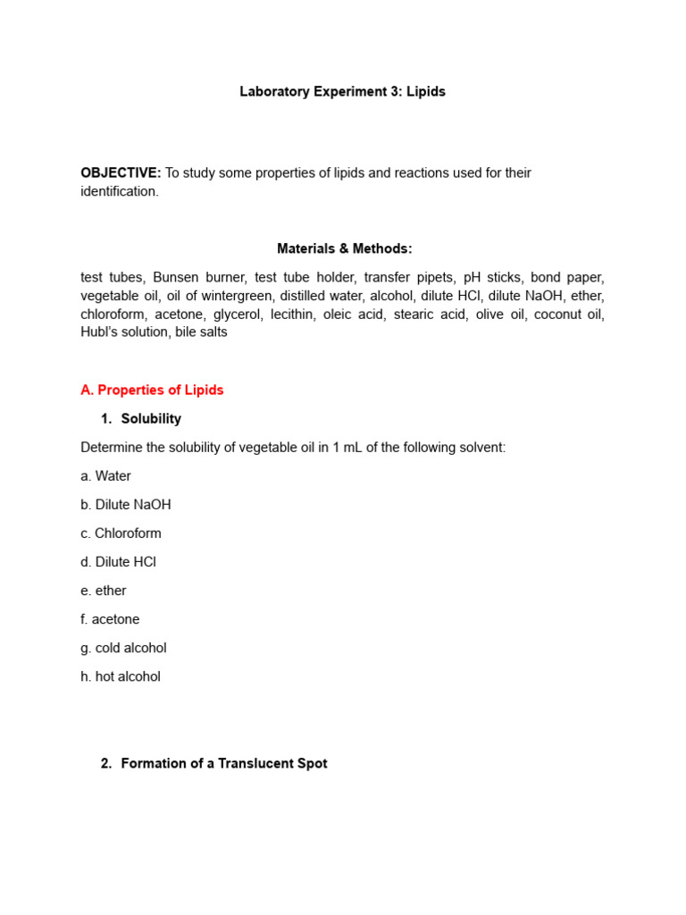 Laboratory Experiment 3 - Lipids | PDF | Emulsion | Lipid