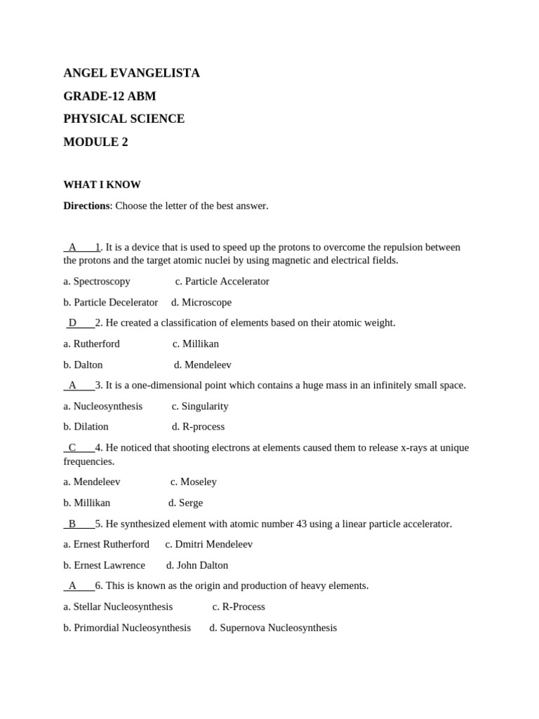 Physical Science Module 2 | PDF | Chemical Elements | Nuclear Physics
