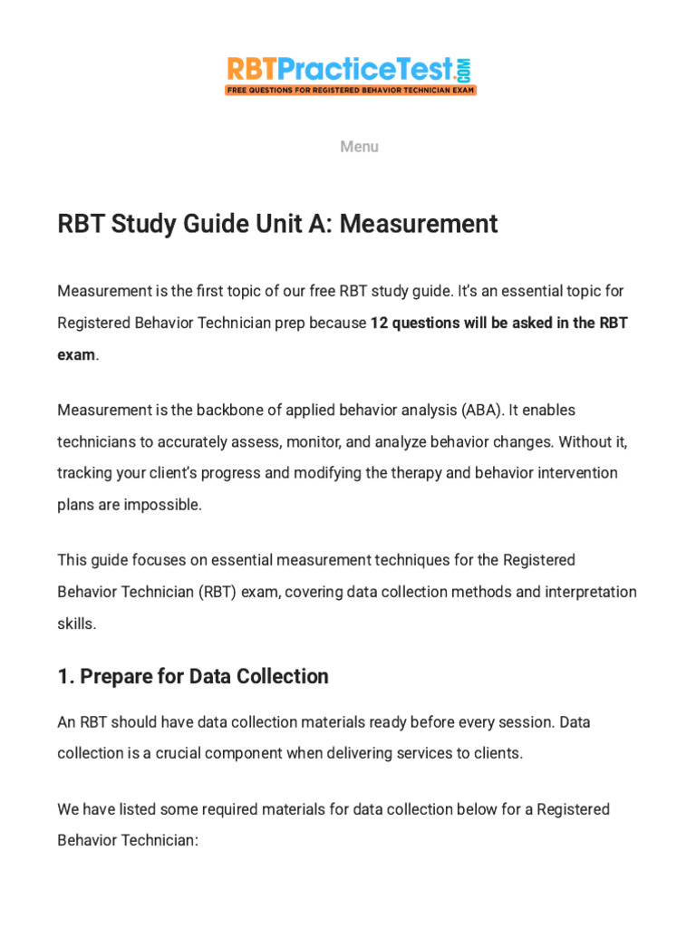 Unit A - Measurement - Free RBT Study Guide (2025) | PDF | Behavioural ...