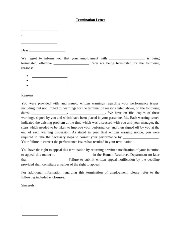 Employment Termination Letter Template | PDF