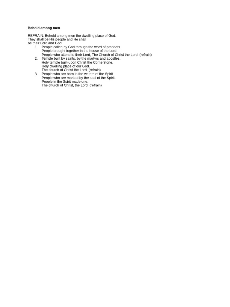 Meaning of "Behold Among Men" Lyrics | PDF