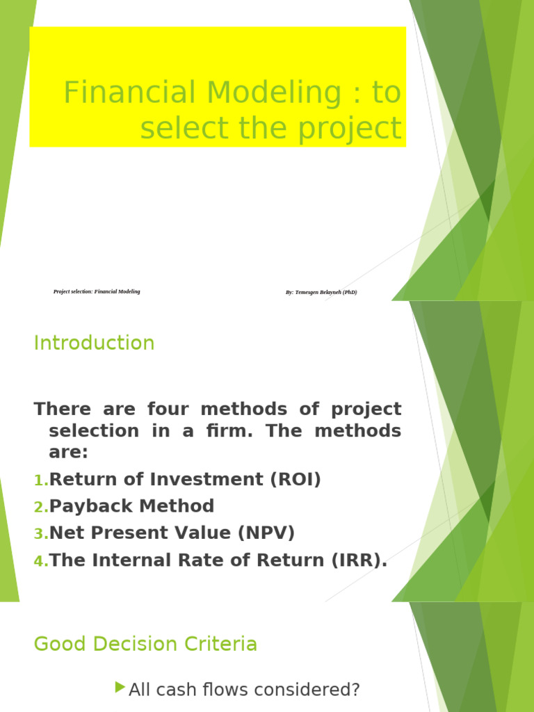Project Selection Methods in Financial Modeling | PDF | Internal Rate ...
