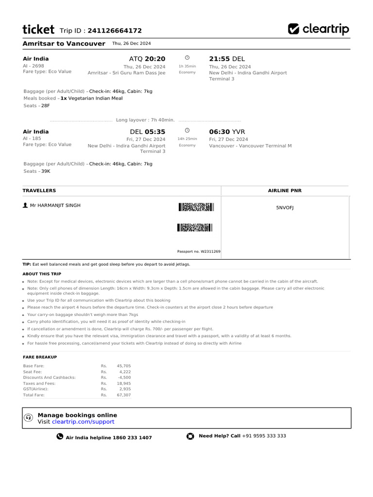 Cleartrip Flight E-Ticket | PDF | Aviation