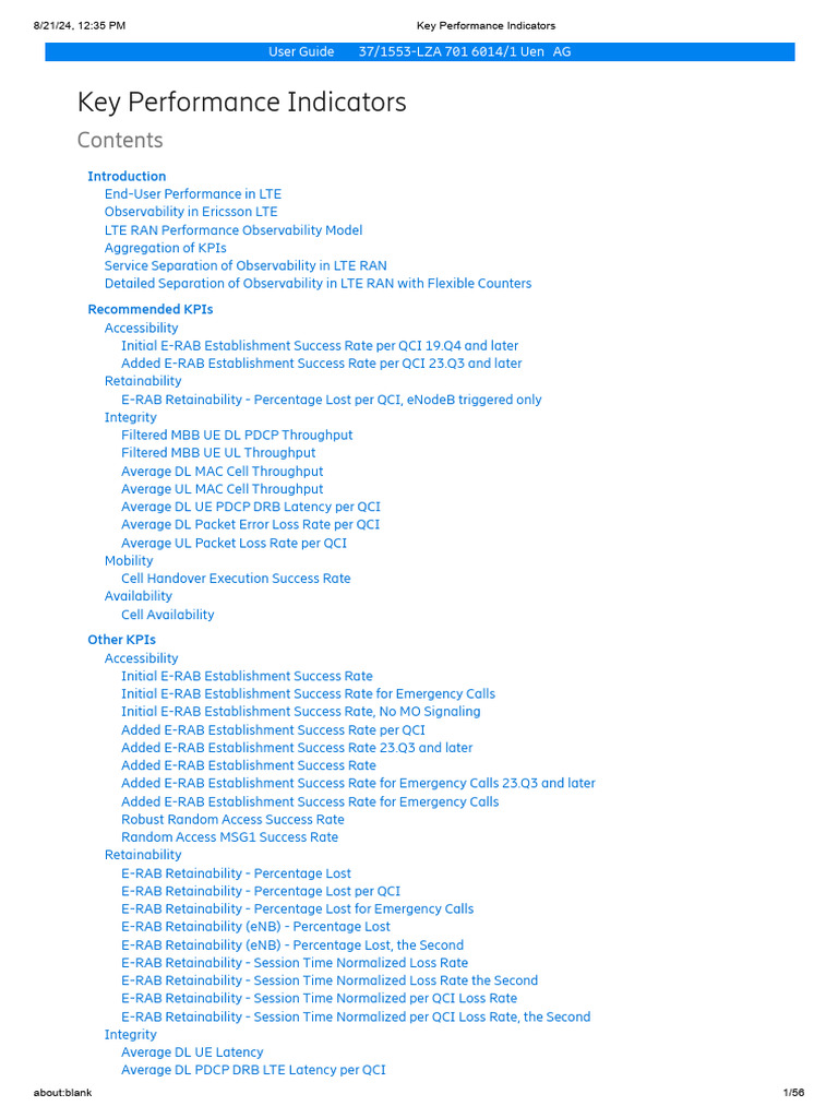 Key Performance Indicators_LTE | PDF | Percentile | Computer Network