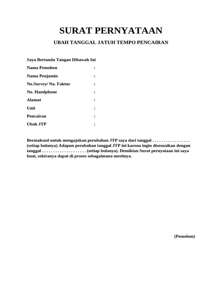 Surat Pernyataan Ubah Jtp | PDF