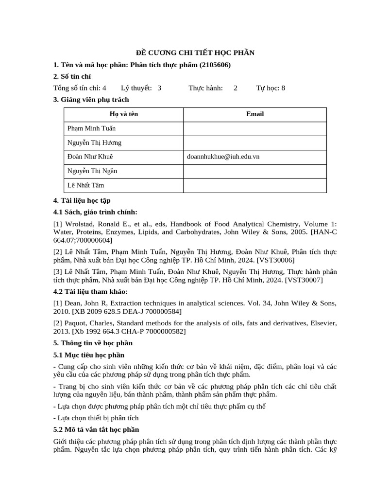 Phan Tich Thuc Pham de Cuong Chi Tiet | PDF