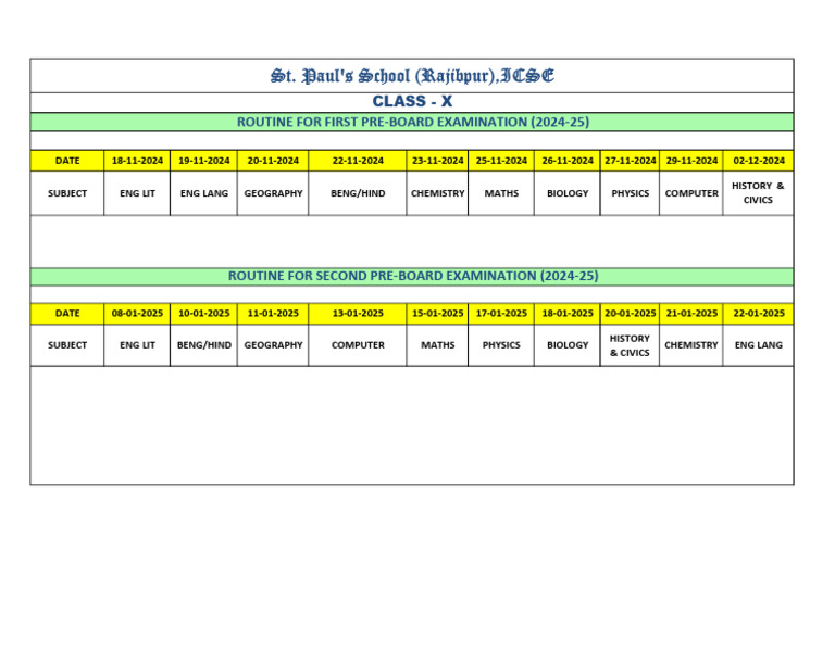 Preboard Examination Routine For Class-X 2024-25 | PDF