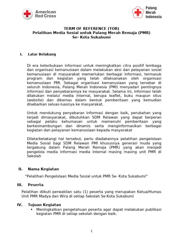TOR Pelatihan Medsos PMR | PDF