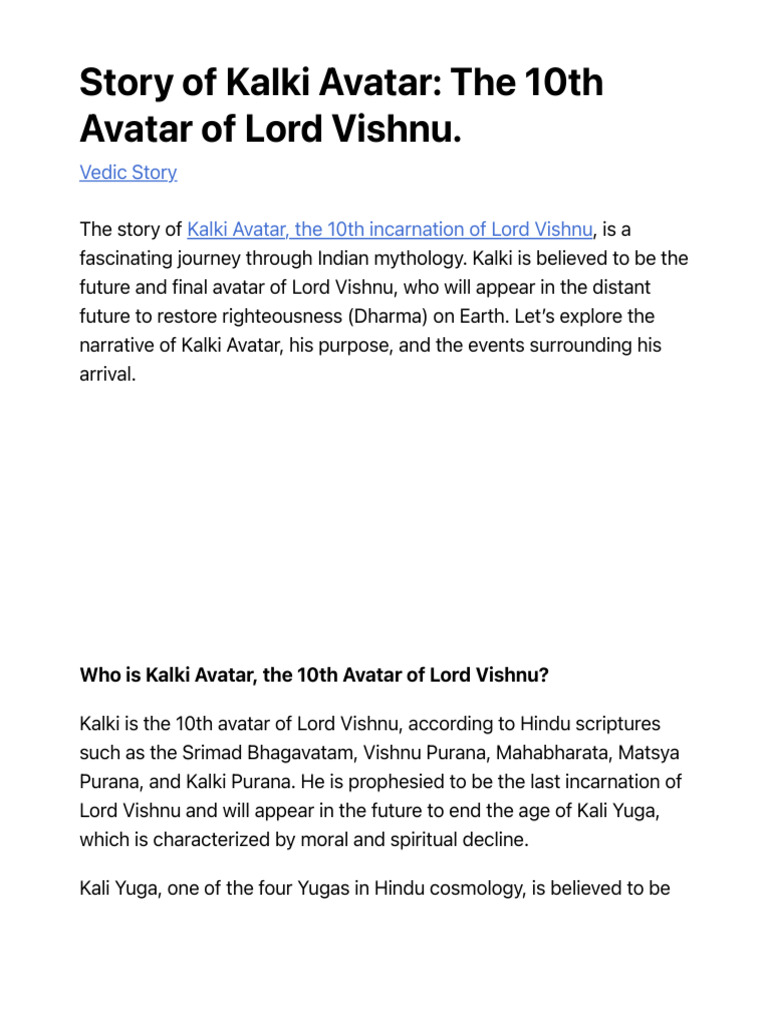 Story of Kalki Avatar- The 10th Avatar of Lord Vishnu. | by Vedic Story ...