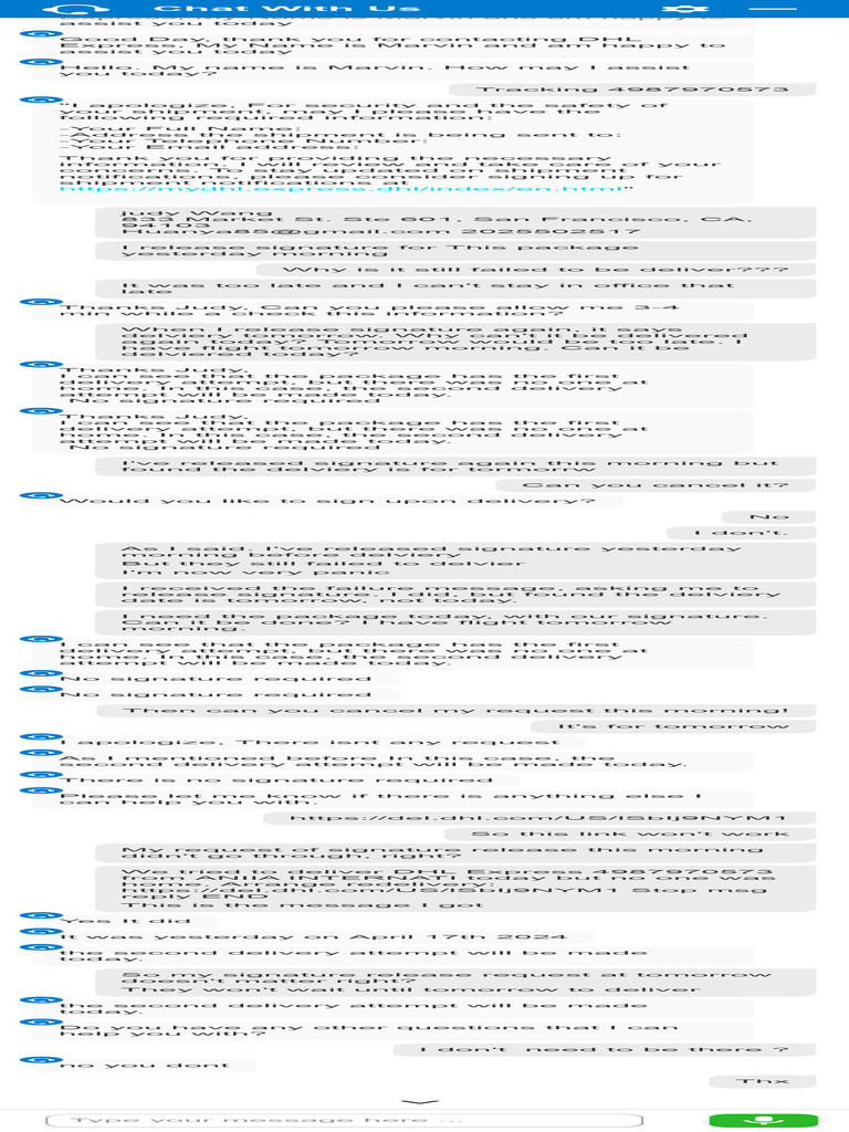 Sample Conversation Tip With DHL | PDF