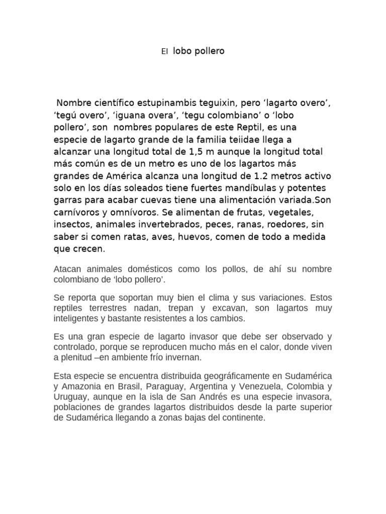 Lobo Pollero: Características y Hábitat | PDF | Lagartija | Reptil