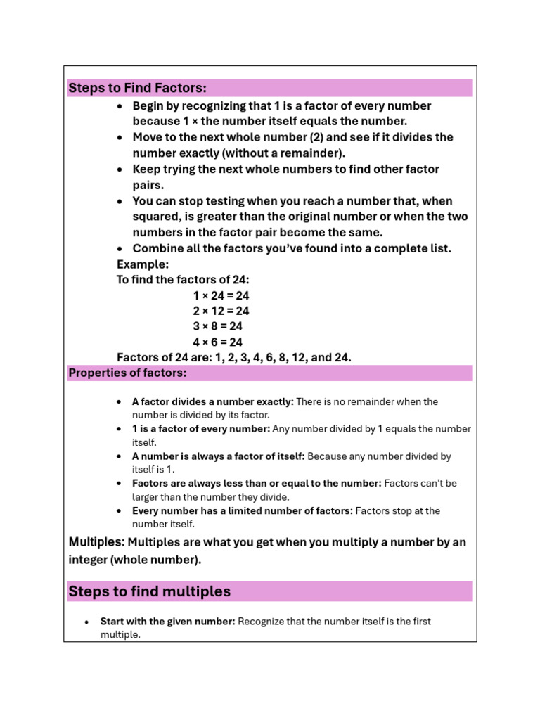 Factors | PDF | Multiplication | Numbers