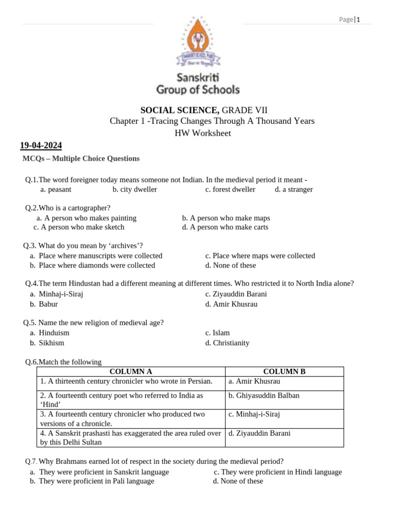 SSW HW 19.04.2024 VII HISTORY Chapter1 | PDF | Historian