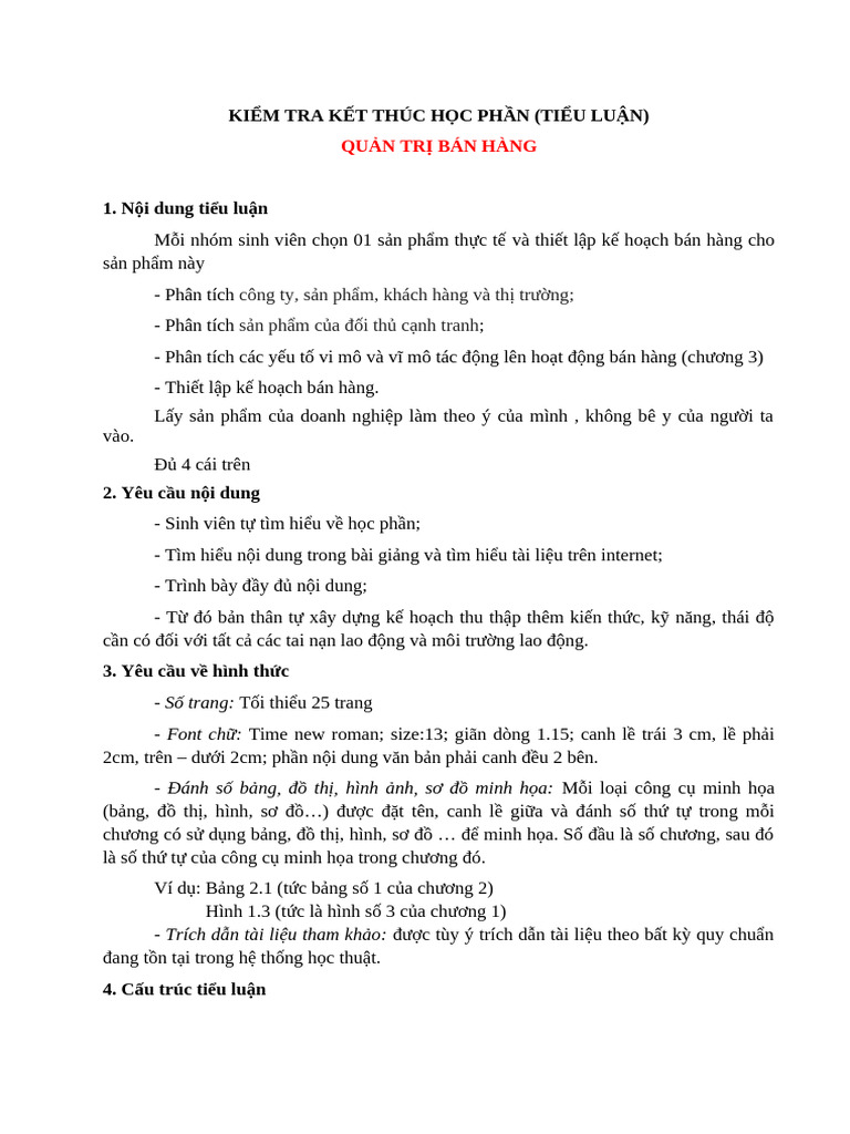 LING214 - QTBH - CẤU TRÚC TIỂU LUẬN KTHP - 20250211 | PDF