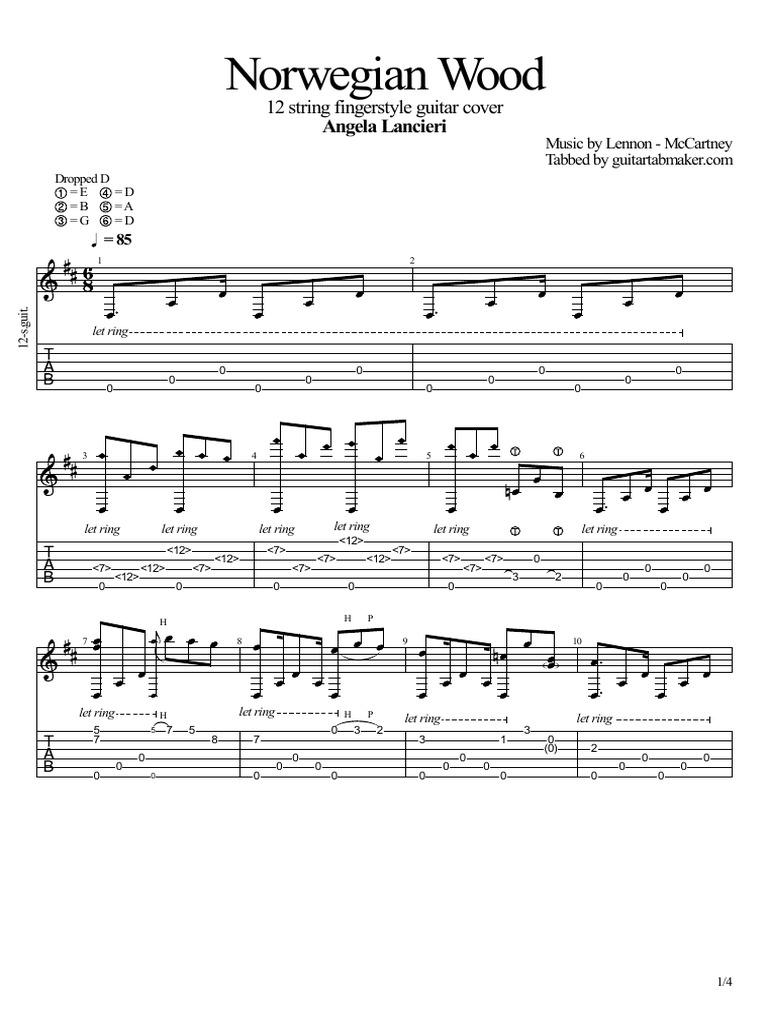 Norwegian Wood Fingerstyle Tab PDF | PDF | Song Recordings | Songs Written