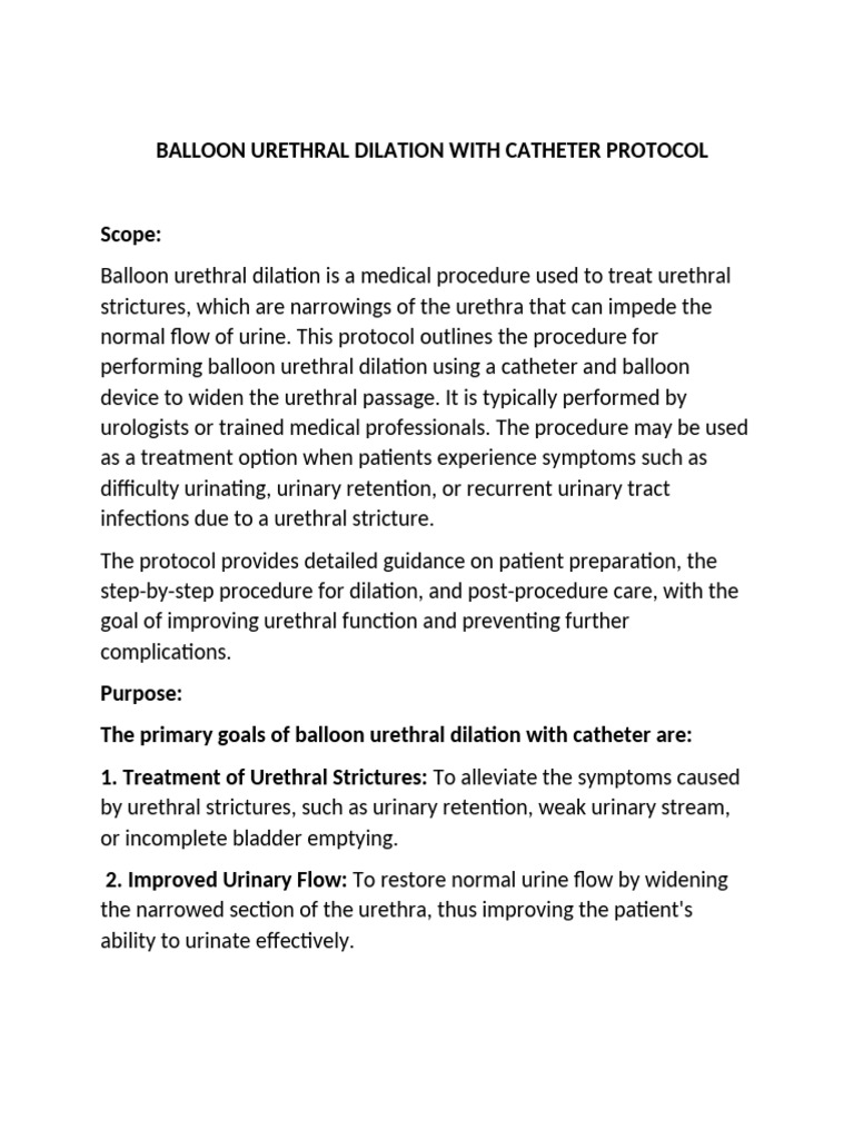 Balloon Urethral Dilation With Catheter Protocol | PDF | Urinary Tract ...
