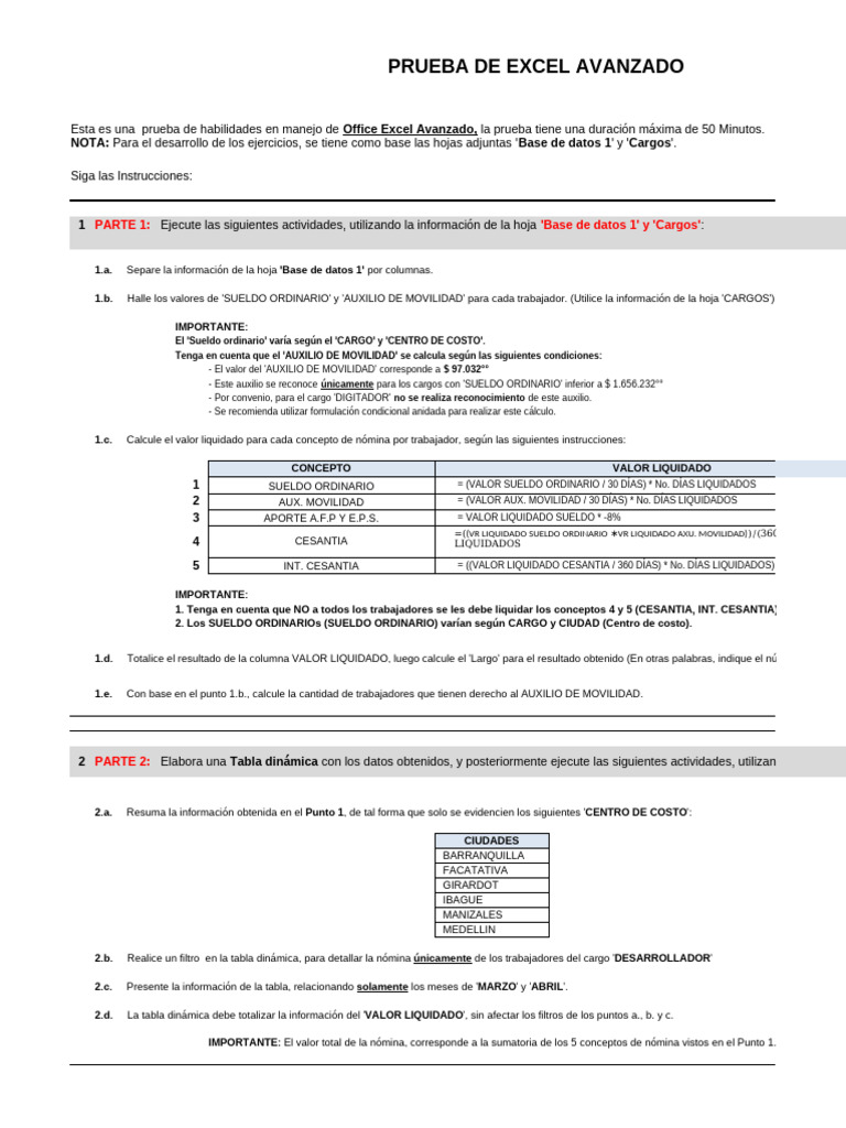 Prueba Excel Avanzadomafe | PDF | Microsoft Excel | Informática