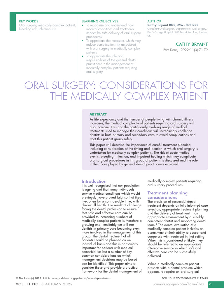 Bryant 2022 Oral Surgery Considerations For The Medically Complex Patient | PDF | Surgery | Bleeding