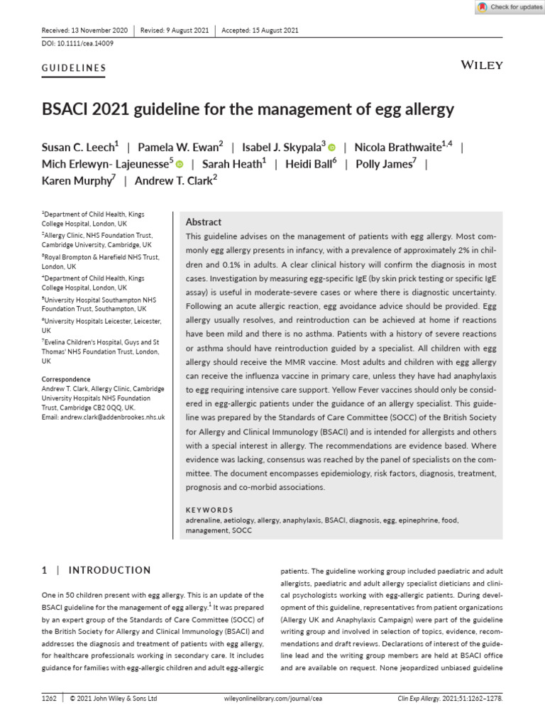 BSACI Guidelines on Egg Allergy Management | PDF | Allergy | Food Allergy