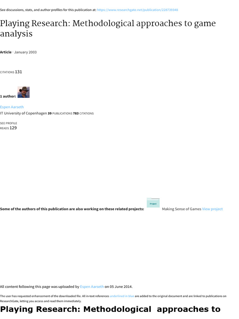 Game Analysis Methodologies | PDF | Aesthetics | Methodology