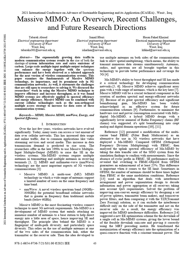 Massive Mimo An Overview Recent Challenges And Future Research Directions Pdf Mimo Duplex