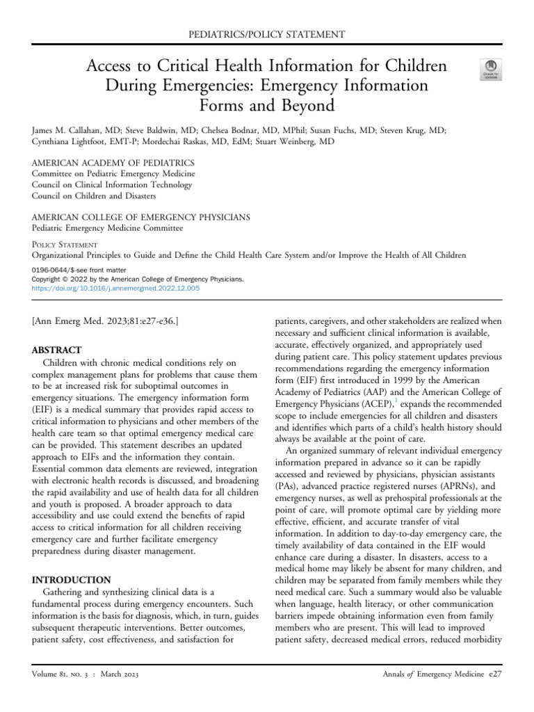 Access To Critical Health Information For Children | PDF | Electronic ...