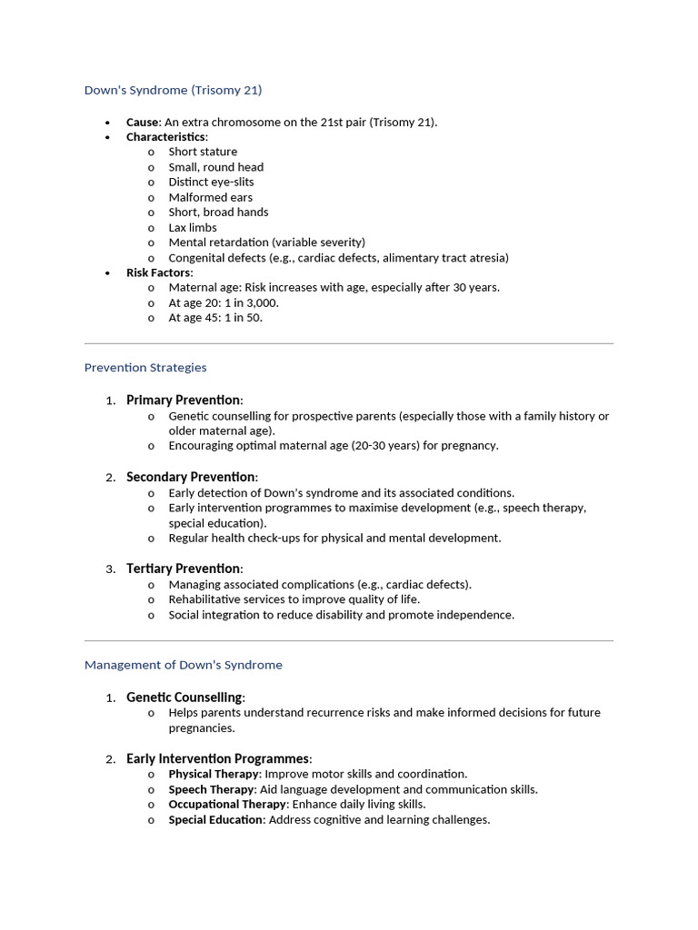 Understanding Down's Syndrome: Causes & Care | PDF | Genetic Disorder ...