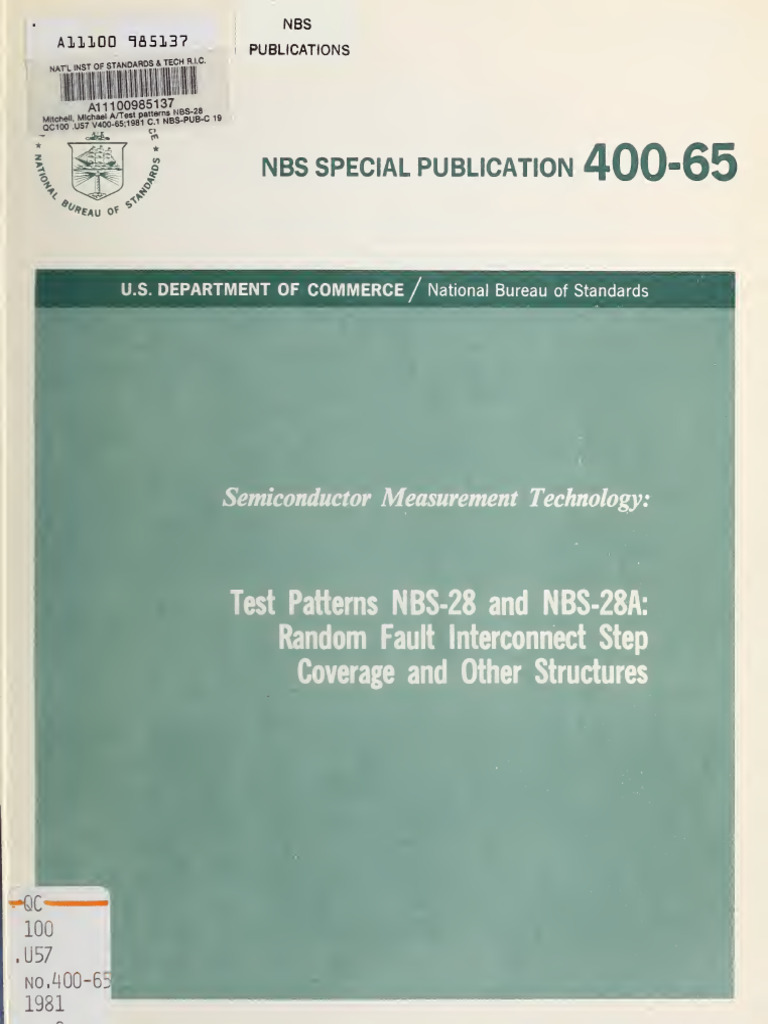 Test Patterns NBS-28 and NBS-28A - Random Fault Interconnect Step ...