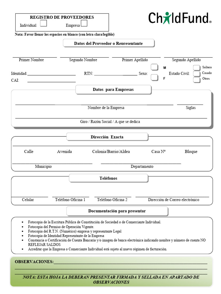 Ficha Registro Proveedores | PDF