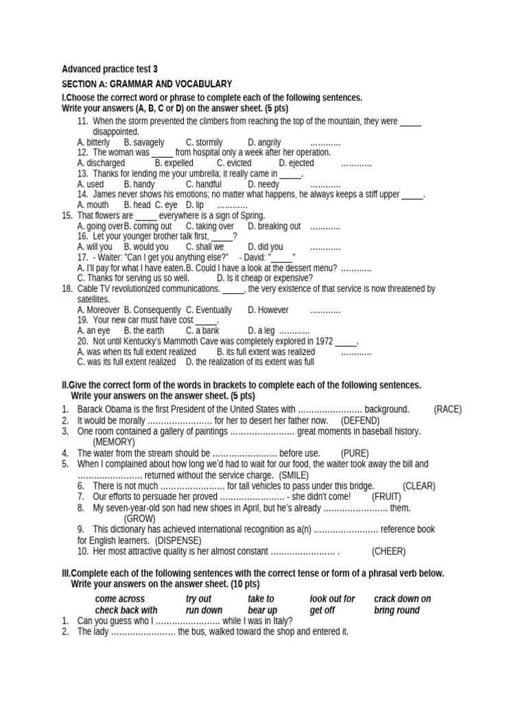 Advanced practice test 3 | PDF | Weathering | Water