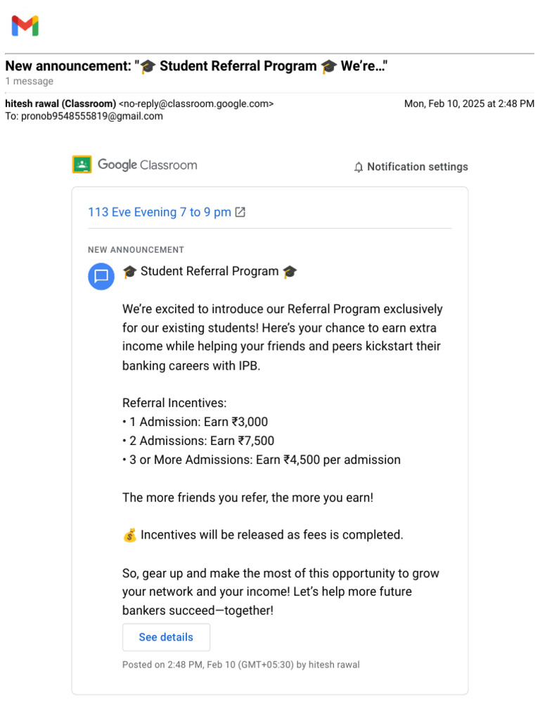Gmail - New Announcement - ? Student Referral Program ? - We're | PDF