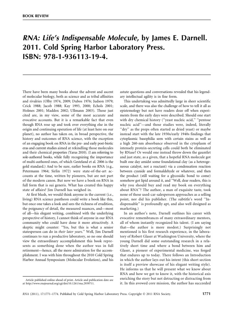 rna-life-s-indispensable-molecule-by-james-e-darnell-2011-52illigyss ...