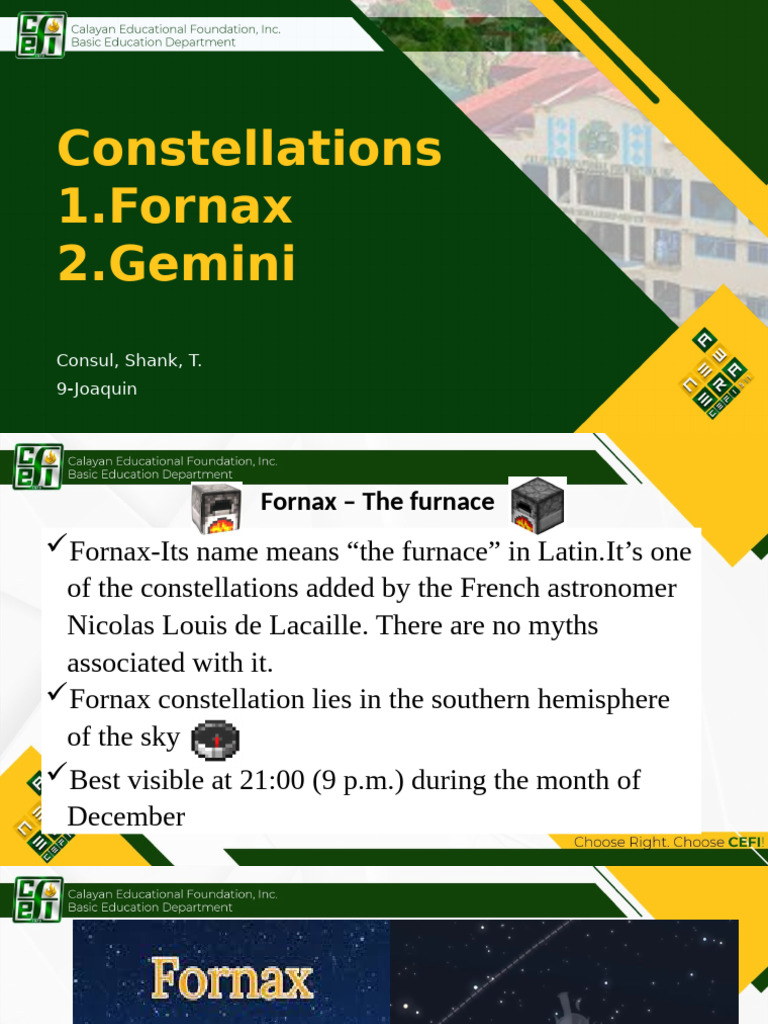 Overview of Fornax and Gemini Constellations | PDF