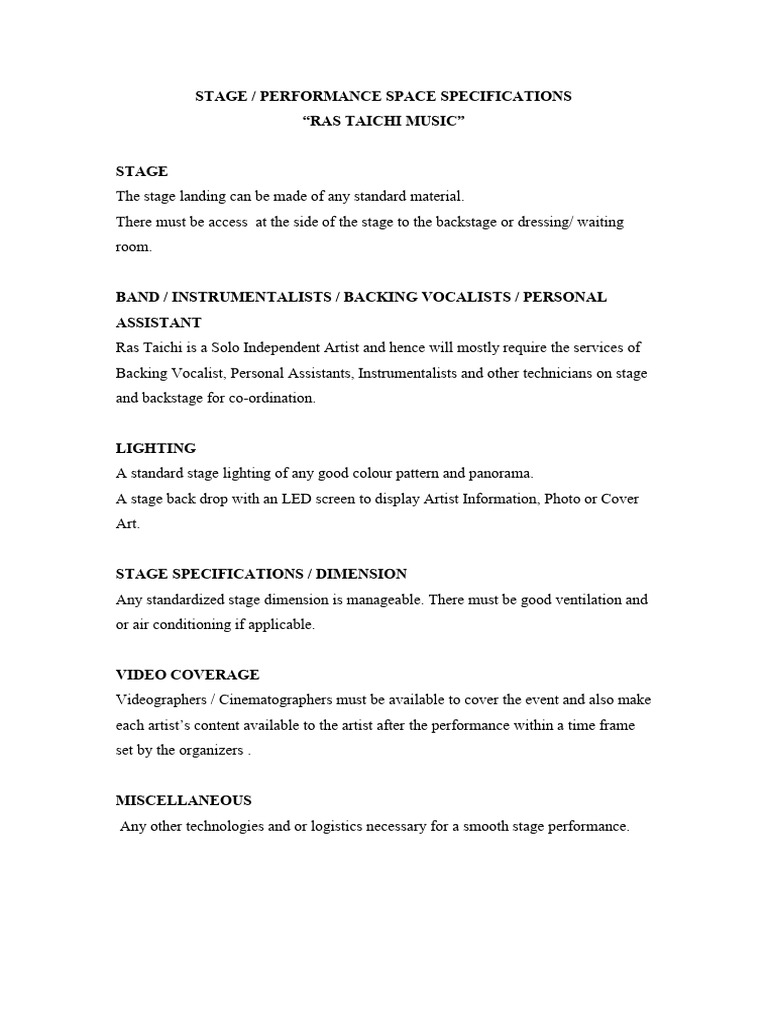 Stage Specifications - Ras Taichi | PDF