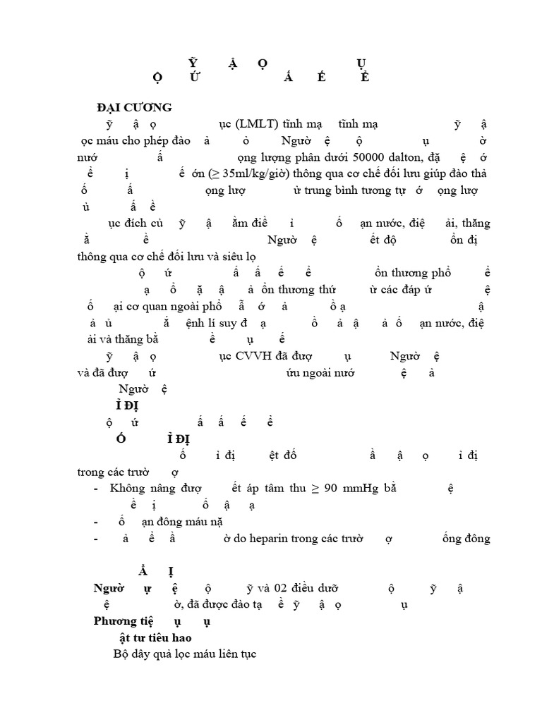 Quy trình kỹ thuật lọc máu liên tục CVVH trong hội chứng suy hô hấp tiến triển (ARDS) | PDF