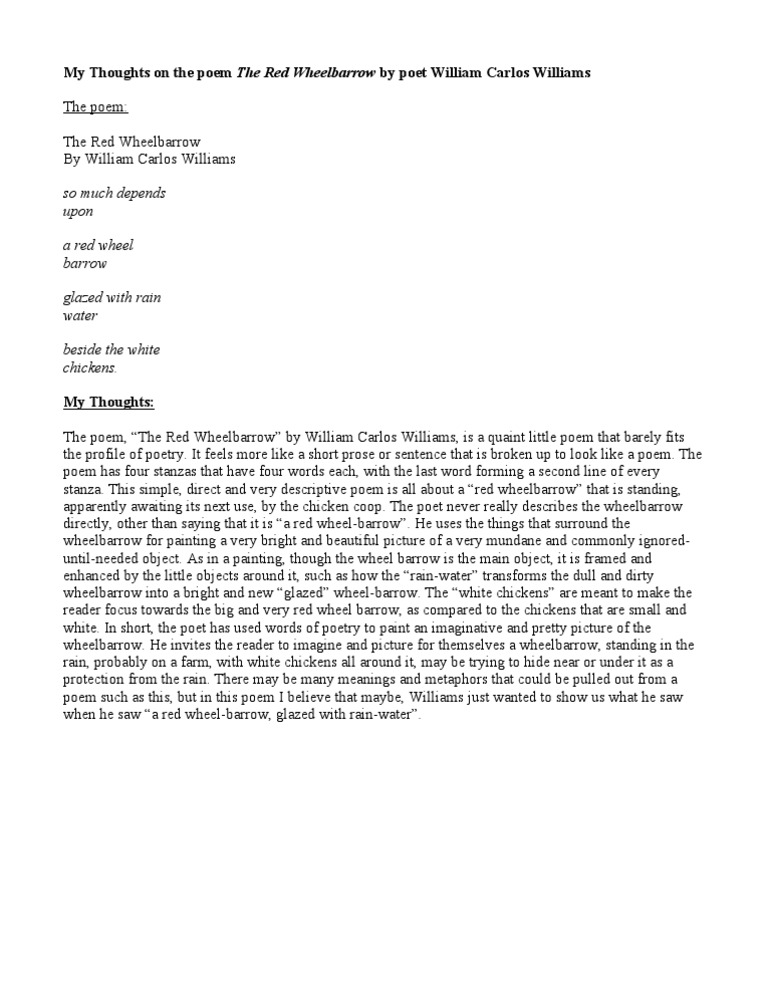 The Red Wheelbarrow by Poet William Carlos Williams - Analysis | PDF ...
